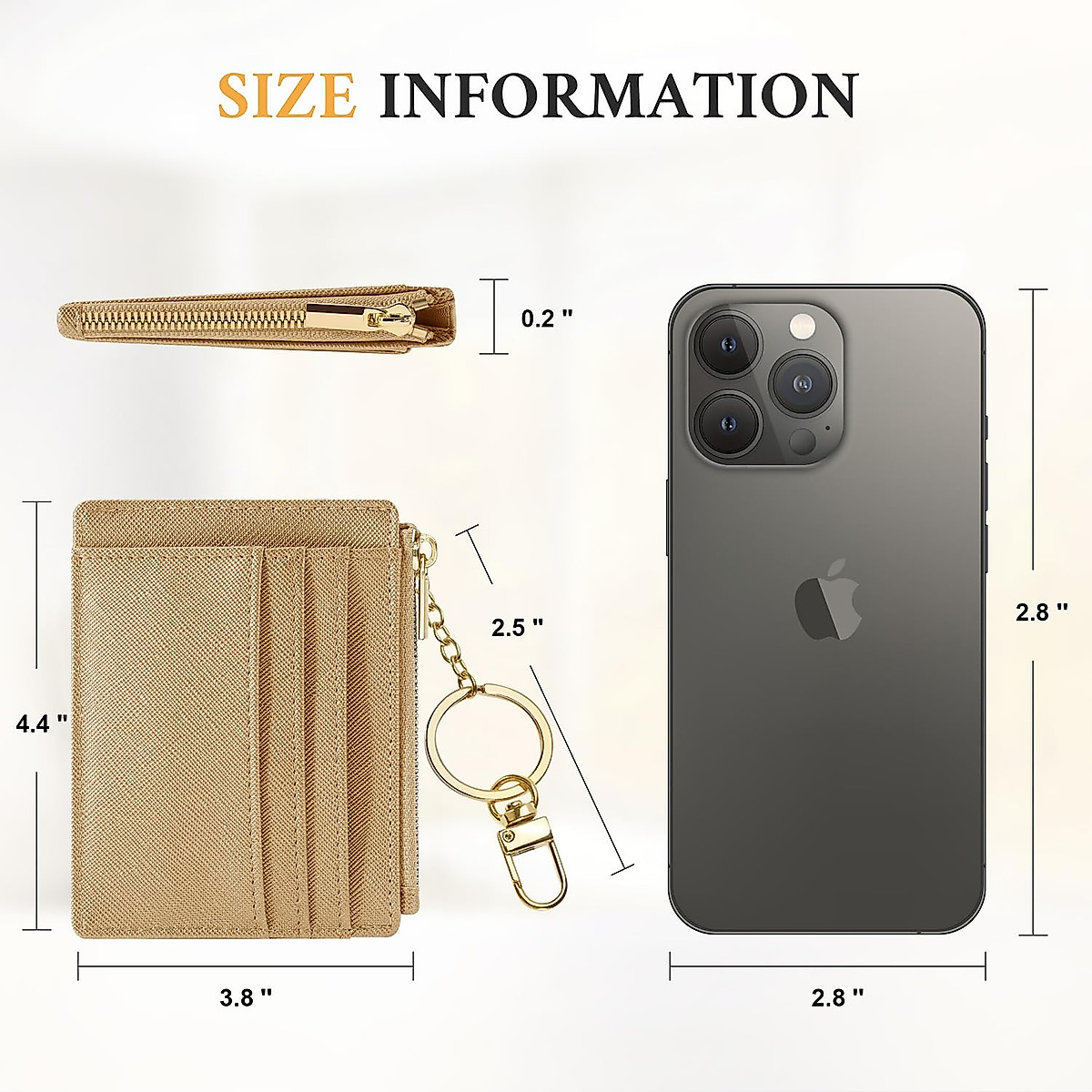 Sodsay Card Case Slim Front Pocket Wallet for Women Credit Card Holder with Keychain(CH Champagne Gold)