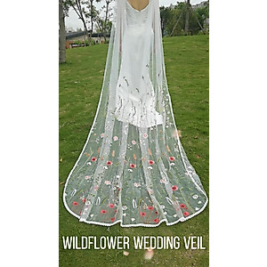 YHDDYG Wildflower Floral Embroidery Shoulder Cape Veil Secret Garden Veil with Comb Cathedral Bridal Wedding Veil S117 (Ivory Tulle)
