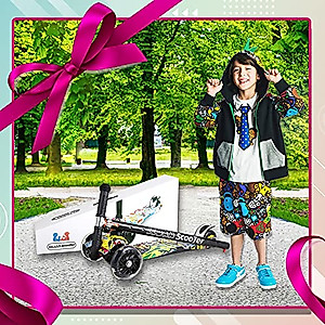 Scooter for Kids 3 Wheels Scooter Kids Scooter 4 Adjustable Height Lean to Steer Extra-Wide Deck Kids Scooter with LED Light Up Wheels Toddlers Girls & Boys from 3 to 12 Year-OldLearn to Steer