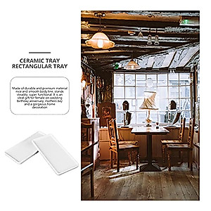 DOITOOL Ceramic Vanity Tray Small , 2 Pcs White Bathroom Tray Bathroom Storage Trays, Bathtub Tray Rectangular Cosmetics Holder for Tissues, Candles, Towel, Soap, Jewelry, Perfume (White)