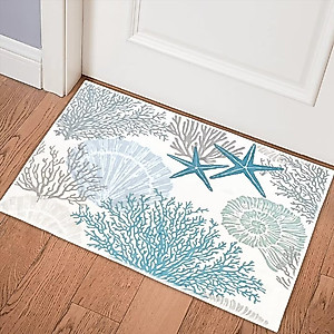 Coastal Area Rug 2x3 Throw Rugs Beach Ocean Area Carpet Small Rug Washable Entryway Doormat Indoor Entrance Door Mats Non-Slip Floor Carpets for Kitchen Bathroom Laundry Bedroom Living Room,Blue