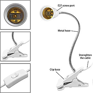 E26/E27 Clip Desk Lamp Holder,2 Pack Flexible Neck Light Bulb Socket,LED Table Light Adapter with On/Off Switch,6.8ft Cable Lighting Fixture,Reading Light Plant Grow Light with Adjustable Gooseneck