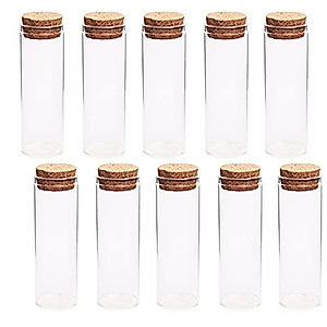 10PCS 60ml/2oz Empty Clear Glass Test Tubes Reagent Bottle with Cork Stoppers for Foods Cosmetic Candy Tea Powder Liquid Dispenser