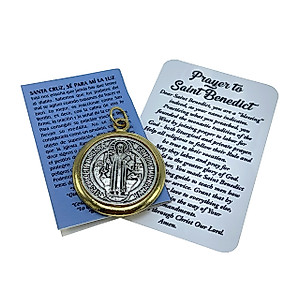 hand made St Benedict Jubilee Exorcism Medal 1.5 inch Two Tone with Prayer Card/MRT/Medal Pendant/medalla de San Benito en Dos tonos con tarjetita de oracion