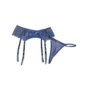 ohyeah Garter Belt for Thigh Highs Stockings, 4 Metal Clips Garter Belts Lace Suspenders for Stockings, Sexy Rave Outfits for Women Blue, XL-XXL