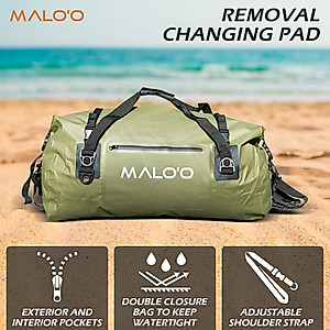 Malo'o 3-in-1 Wetsuit Changing Bag – Integrated changing mat, wetsuit watertight carry bag and XL 60 Liter Roll-Top Dry Bag. Surfing, Paddle-Boarding