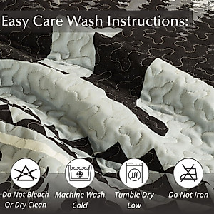 Virah Bella 3 Piece King Lodge Quilt Bedding Set - Moon Bear - Rustic Cabin Country Reversible Camping Comforter Set with Decorative Pillow Shams, Black/White