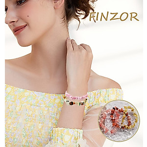 FINZOR 20Pcs Gemstone Bracelets Chakra Crystal Irregular Chips Beads Stretch Bracelets for Women Align Chakras/Conquer Fear/Increase Communication Reiki