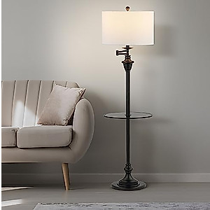 JONATHAN Y JYL3055D Cora 60" Metal/Glass LED Side Table and Floor Lamp, Contemporary,Transitional for Bedroom, Living Room, Office, Kids Room, College Dorm, Bookcase, LED Bulb Included, Black