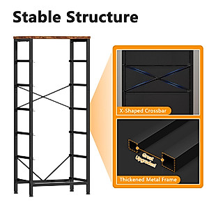 Furnulem Tall Dresser with 6 Drawers,Vertical End Table and Nightstand for Bedroom,Industrial Dorm Bedside Furniture with Fabric Storage Drawer Organizer in Living Room,Closet,Entryway(Rustic Brown)