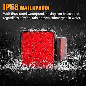 Gonice 2PCS Square LED Trailer Light Kit, Brake Stop Tail Running License Plate LED Light Lamp for 12V Camper Truck RV Boat Snowmobile Marine Under 80", DOT Compliant