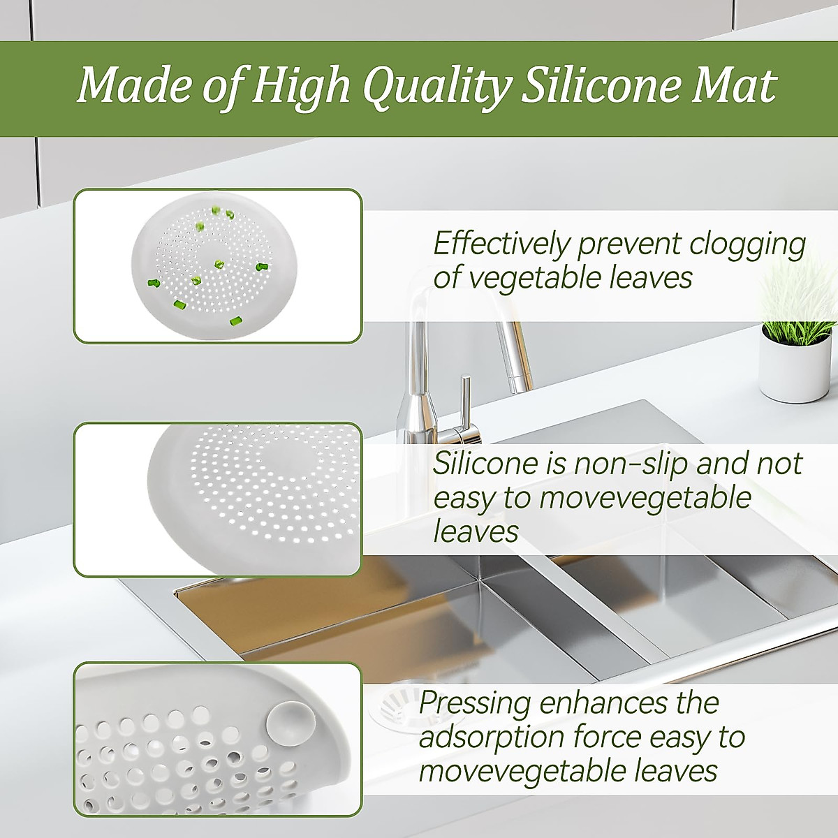 Waziaqoc 2 Pack Drain Hair Catcher, Durable Silicone Round Hair Stopper Shower Drain Covers for Bathroom, Bathtub and Kitchen, Easy to Install and Clean(White)