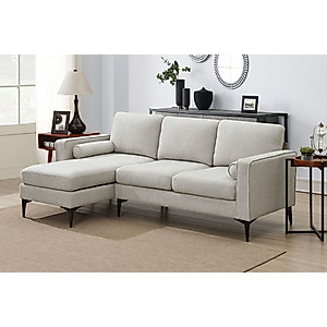 Merax 86" Convertible, Modern Chenille Fabric, L-Shaped Couch 3-Seat Sofa Sectional with Reversible Chaise (2 Pillows), Combo, Beige