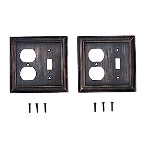 Amazon Basics Decorative 2-Gang Duplex Combination Wall Plate - 2-Pack, Oil Rubbed Bronze