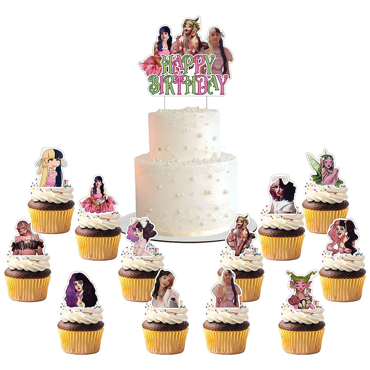 Birthday Party Decorations For Melanie,Party Supplies Set Including Birthday Banner,Cupcake Topper and Balloons