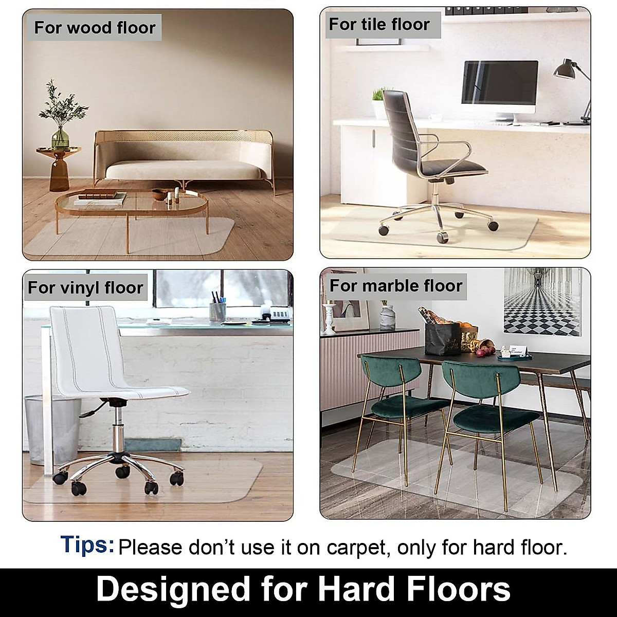 AiBOB Office Chair Mat for Hardwood Floors, 45 X 53 in, Heavy Duty Floor Mats for Computer Desk, Easy Glide for Chairs, Flat Without Curling, Clear