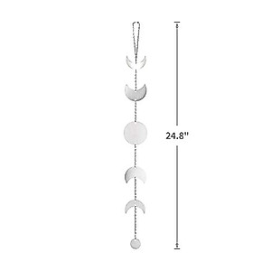 Mkono Moon Phase Wall Hanging Metal Boho Home Decor Vertical Chic Moon Garland Christmas Ornaments for Dorm Nursery Bedroom Living Room Apartment Office, Decorative Wall Art Gift for Girls Mom, Silver