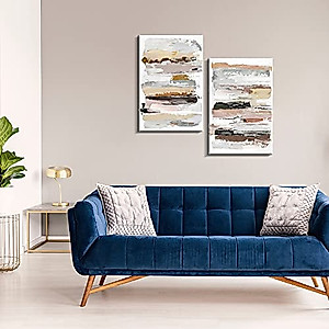Kas Home 2 Panels Abstract Canvas Wall Art Grey Brown 3D Textured Paintings Wall Decor Wooden Framed Pictures Artwork for Living Room Bathroom Bedroom Office (White - Abstract, 12 x 15 inch x 2)