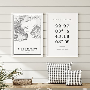 Dear Mapper Rio de Janeiro Brazil View Abstract Road Modern Map Art Minimalist Painting Black and White Canvas Line Art Print Poster Art Print Poster Home Decor (Set of 3 Unframed) (12x16inch)
