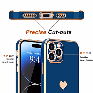 Teageo Compatible with iPhone 14 Pro Max Case for Girl Women Cute Love-Heart Luxury Bling Soft Cover Raised Camera Protection Bumper Silicone Shockproof Phone Case for iPhone 14 Pro Max, Royal Blue