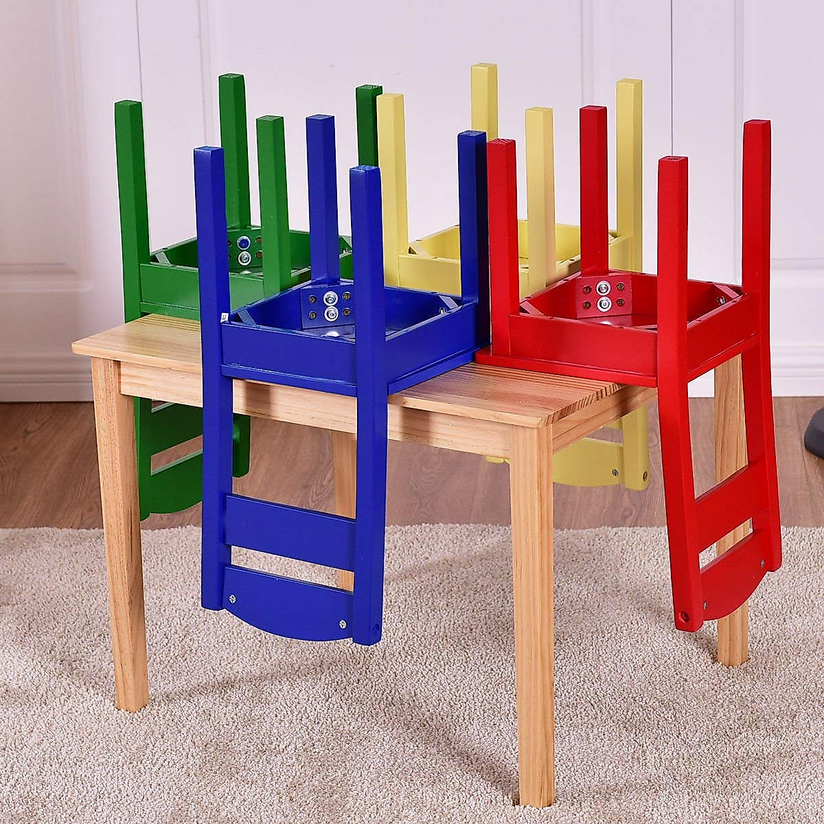Costzon Kids Table and Chair Set, 5 Piece Wood Activity Table & Chairs for Children Arts Crafts, Homework, Snack Time, Preschool Furniture, Gift for Boys Girls, Toddler Table and Chair Set, Multicolor