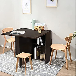 DINAZA Folding Dining Table Drop Leaf Table for Small Spaces with 2 Tier Storage Racks Multifunction Space Saving Table Extension Dinner Table for Kitchen Bedroom