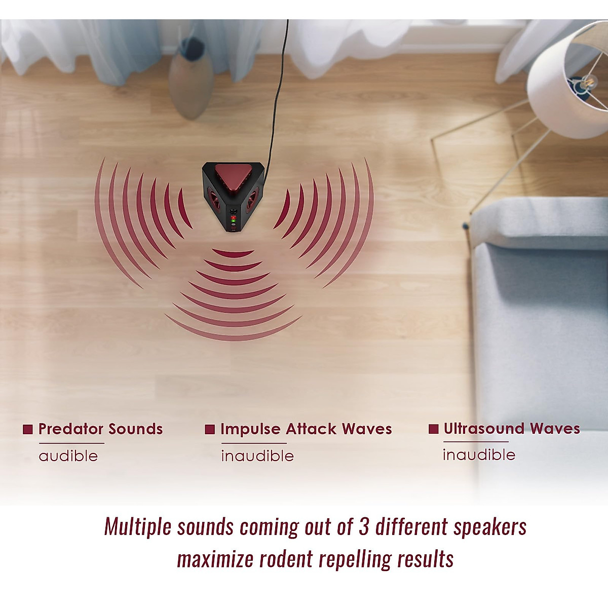 Plug-in Rodent Ultra Sonic Repellent 4-in-1 Rat Repelling Device Get Rid of Mice with Ultrasound Flashlight Predator Sounds Indoor Pest Prevention