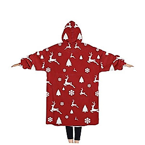 Fleedy Christmas Wearable Blanket Hoodie for Women Men, Soft Warm Cozy Oversized Sherpa Hooded Blanket for Adults with Pockets