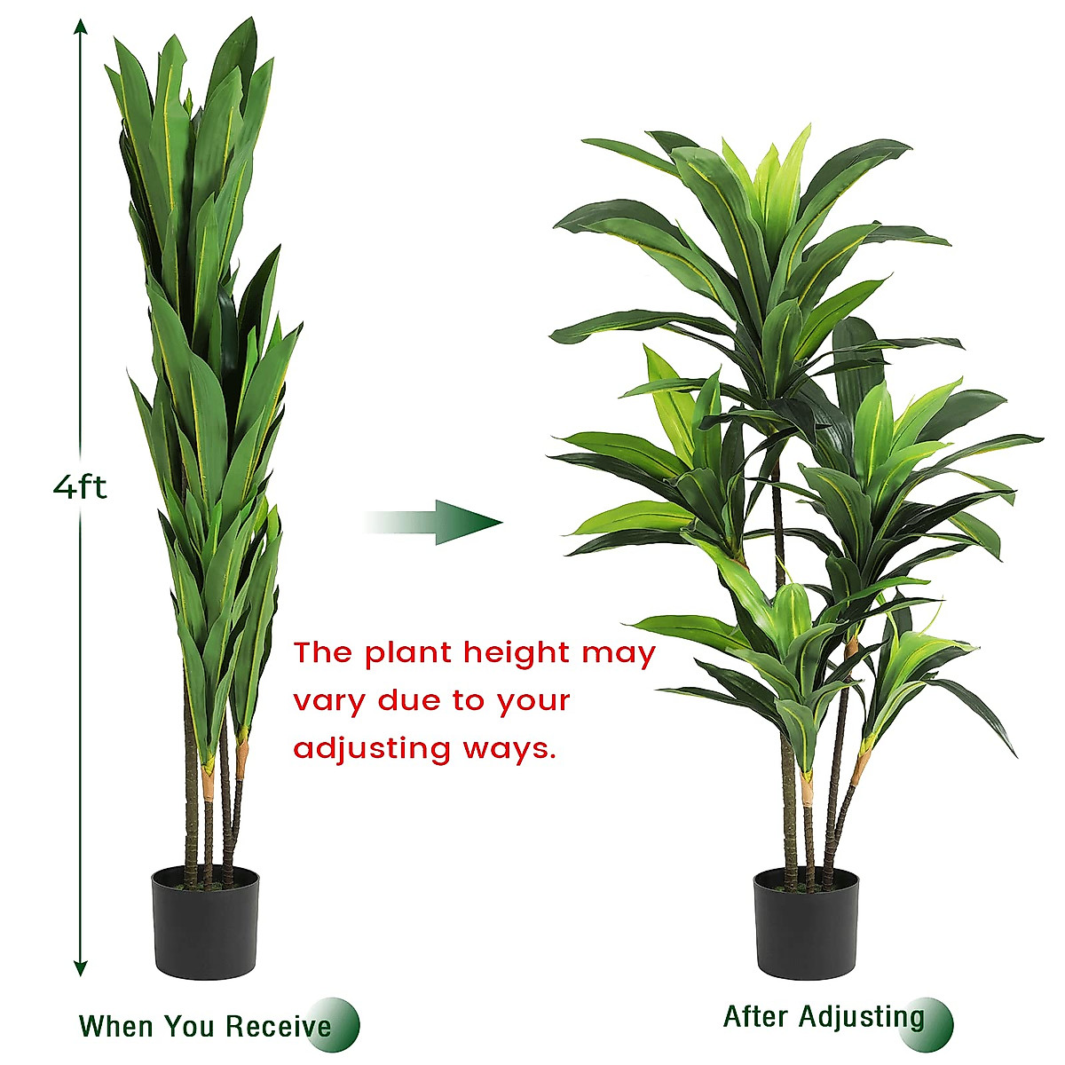 VIAGDO Dracaena Silk Plant Artificial 4ft Faux House Plants Evergreen Dracaena Marginata Fake Yucca Palm Trees in Pot Realistic Dragon Tree for Living Room Home Office Decor Indoor Outdoor