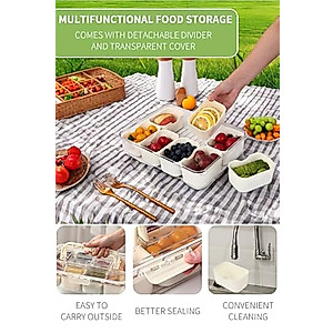 SNEKZ 𝟮 𝗣𝗮𝗰𝗸 Divided Serving Tray with Lid and Handle, 8 Compartments Portable Snackle Box Container for Fruit, Veggies,Clear Snack Containers for Kids and Adult, Perfect for Travel, Picnic