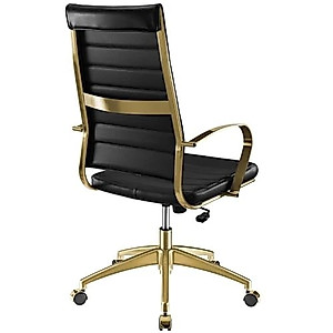 Pemberly Row Faux Leather Stainless Steel Highback Office Chair in Gold/Black