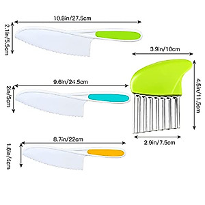 JIANYI Kids Knife Set, Kitchen Baking Knife Set with Crinkle Cutter, Serrated Edges Plastic Toddler Knife Kids Safe Knives for Real Cooking & Cutting Fruit, Bread, Lettuce - Set of 4