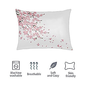 Cute Flower Satin Pillowcase for Hair and Skin Japanese Flower Cherry Blossoms Silk Pillowcase Soft Satin Cooling Pillow Covers No Zipper with Envelope Closure Standard Size(20 × 26inch 1 pcs)