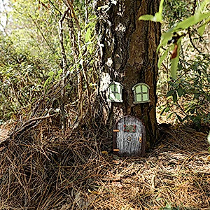 GOSHOWIN Fairy Door and Windows for Tree, Glow in The Dark Miniature Fairy Garden, Fairies Gnome House Yard Art Outdoor Wall Decorations