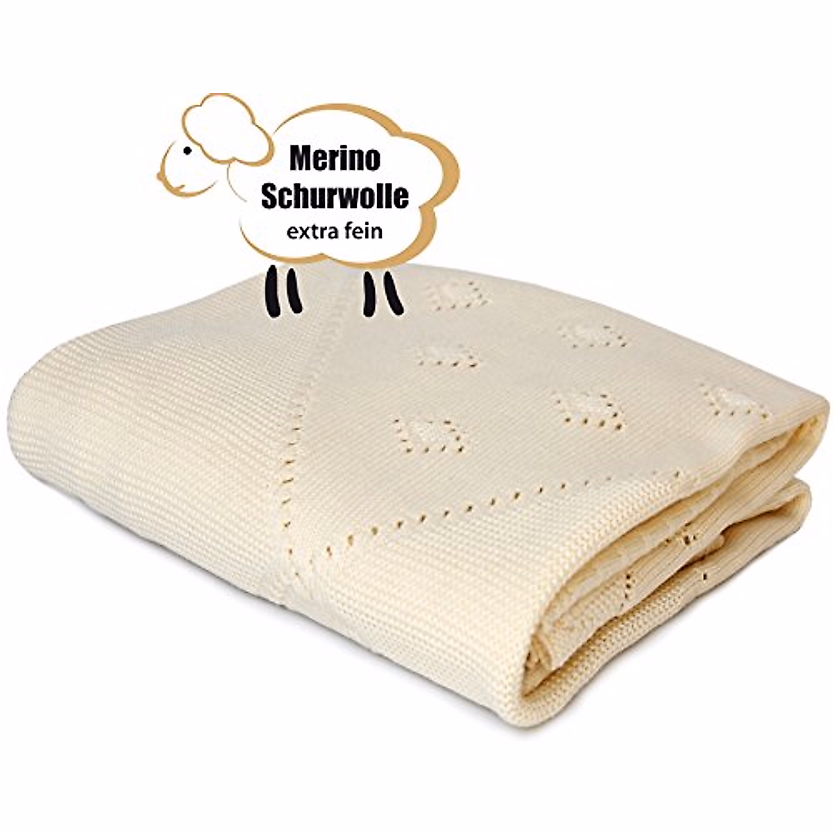 Sonnenstrick Baby Blanket 100% Organic Extra Fine Merino Wool (35.5 inch x 31.5 inch). Made in Germany.