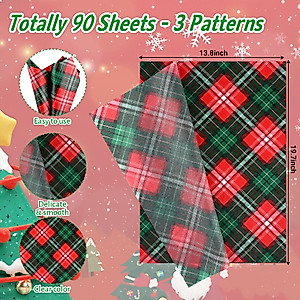 Bolsome 90 Sheets Christmas Buffalo Plaid Tissue Bulk for Gift Wrapping, Red Black White Green Plaid Tissue Paper for Gift Bags, Rustic Tissue Paper for Winter Holidays Xmas New Year DIY Craft