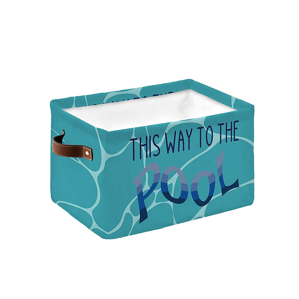 Blue Beach Storage Basket Waterproof Cube Storage Bin Organizer with Handles, Summer Seaside This Way to The Pool Collapsible Storage Cubes Bins for Clothes Books Toys 15"x11"x9.5", 1 Pcs