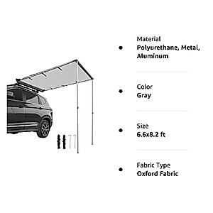 VEVOR Car Side Awning, 6.6'x8.2', Pull-Out Retractable Vehicle Awning Waterproof UV50+, Telescoping Poles Trailer Sunshade Rooftop Tent w/ Carry Bag for Jeep/SUV/Truck/Van Outdoor Camping Travel, Grey