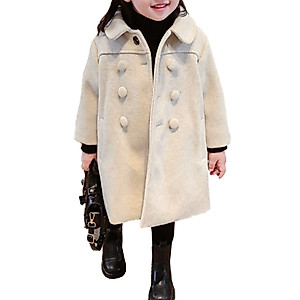 CM C&M WODRO Girls Dress Coat Kids Winter Warm Jacket Long Sleeve Button Trench Coat Pocket Long Peacoat Outerwear 2-7 Years (Beige, 6-7 Years)