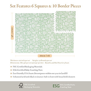 Popsykosy Premium Exercise & Baby Foam Play Mats - Stylish & Large Non-Toxic Puzzle Floor Mat - 6 Tiles - Spacious 6ft x 4ft - Peel-Resistant Reinforced - Soft, Thick, Waterproof - Olive Green