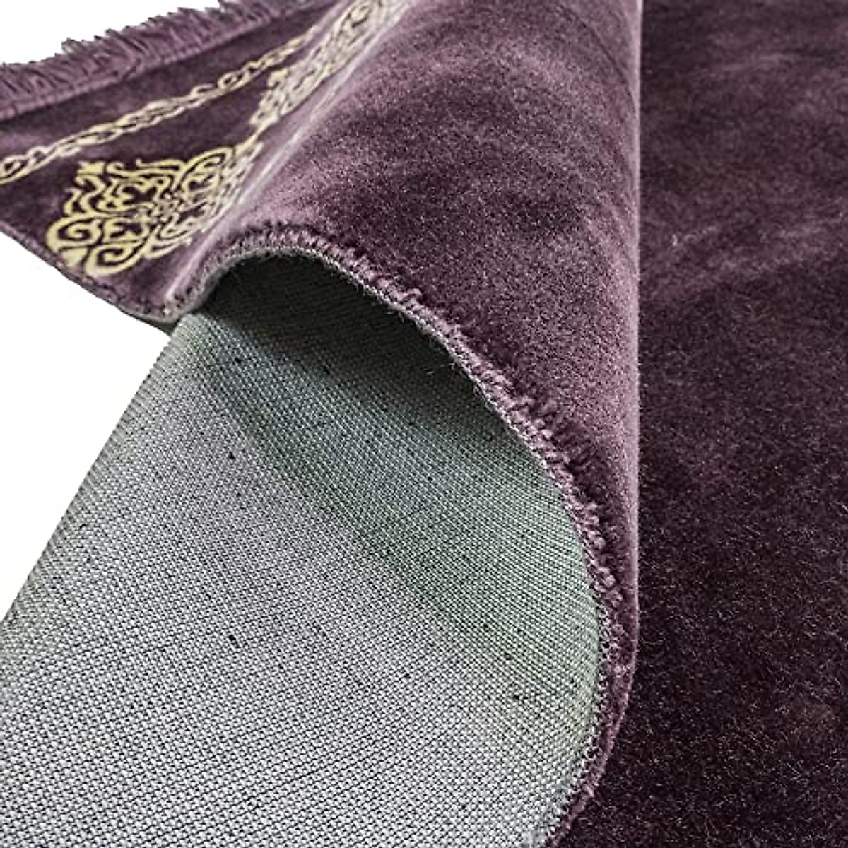 Modefa Turkish Islamic Prayer Rug - Large & Wide Soft Velvet Janamaz - Comfortable Muslim Praying Mat for Men & Women - Ramadan or Eid Gift - with Prayer Beads Tesbih - Grand Plush (Purple)