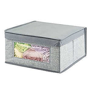 mDesign Medium Fabric Stackable Closet Storage Organizer Box with Front Window/Lid for Bedroom, Office, Mudroom Organization, Hold Clothes, Blankets, Linens, Lido Collection, 6 Pack, Gray