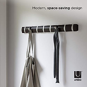 Umbra Flip Wall Mounted Floating Rack – Modern, Sleek, Space-Saving Hanger with Retractable Hooks to Hang Coats, Scarves, Purses and More, 8, Espresso