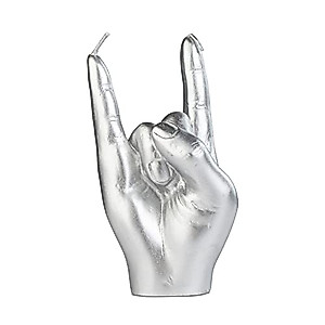 Gute Rock & Roll Hand Candle, Sign of The Horns Hand Gesture Candle, Gift for Music Lovers, Rockers, Bikers, Rock Lovers! - 15x10cm (Silver)