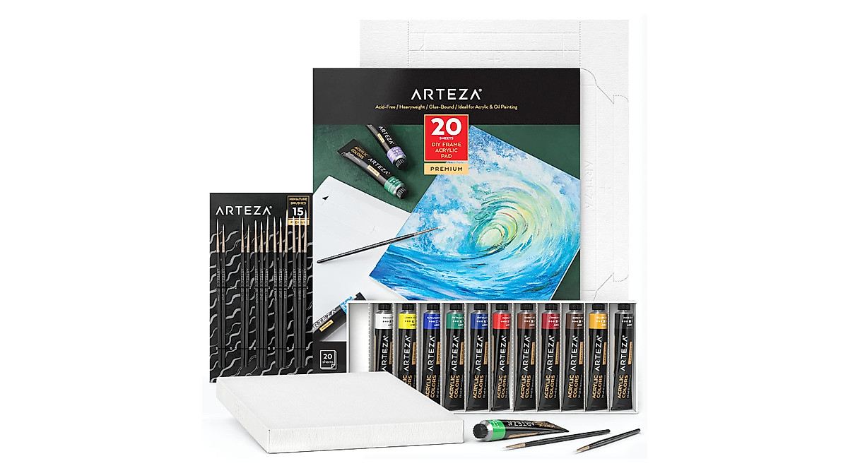 Arteza Acrylic Painting Set - 12 Colors & 15 Brushes