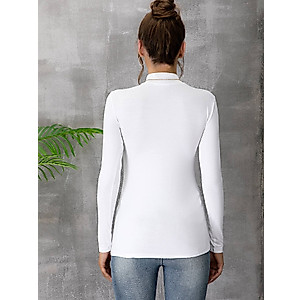 MANGDIUP Women's Mock Turtleneck Long Sleeve Pullover Tops Slim Fit Basic T-Shirts (White, Medium)