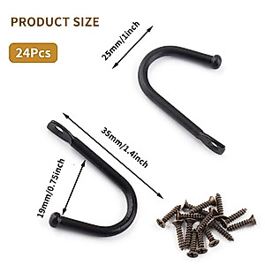 Auvotuis 24Pcs Single Iron Hooks, Decorative J Shaped Wall Mounted Single Coat Hooks with Screws for Hanging Bag, Key, Cup (Black, 1.4 x 1 Inch)