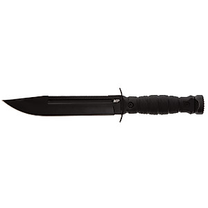 Smith & Wesson M&P Special Ops High Carbon S.S. Full Tang Fixed Blade Survival Knife with Clip Point, Rubberized Handle, Sawback and Pommel for Outdoor and Tactical , Black