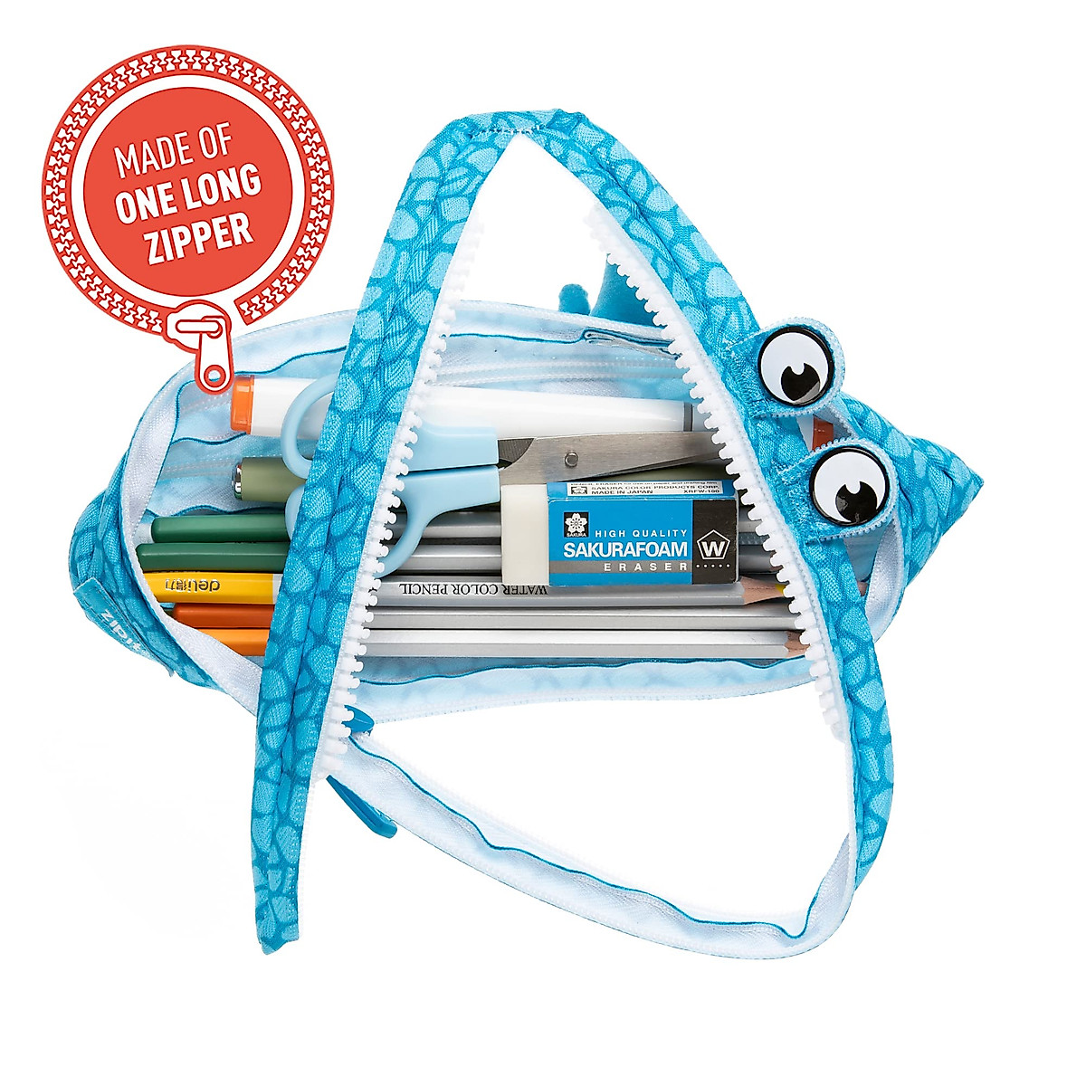 ZIPIT Dino Pencil Case for Boys | Pencil Pouch for School, College and Office | Pencil Bag for Kids (Blue)