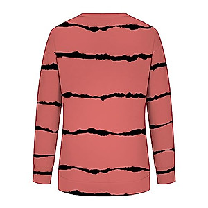 Homisy Women's Vintage Stripe Print Sweatshirt Casual Long Sleeve Pullover Sweatshirt Tops Loose Fit Crewneck Sweatshirt Watermelon Red
